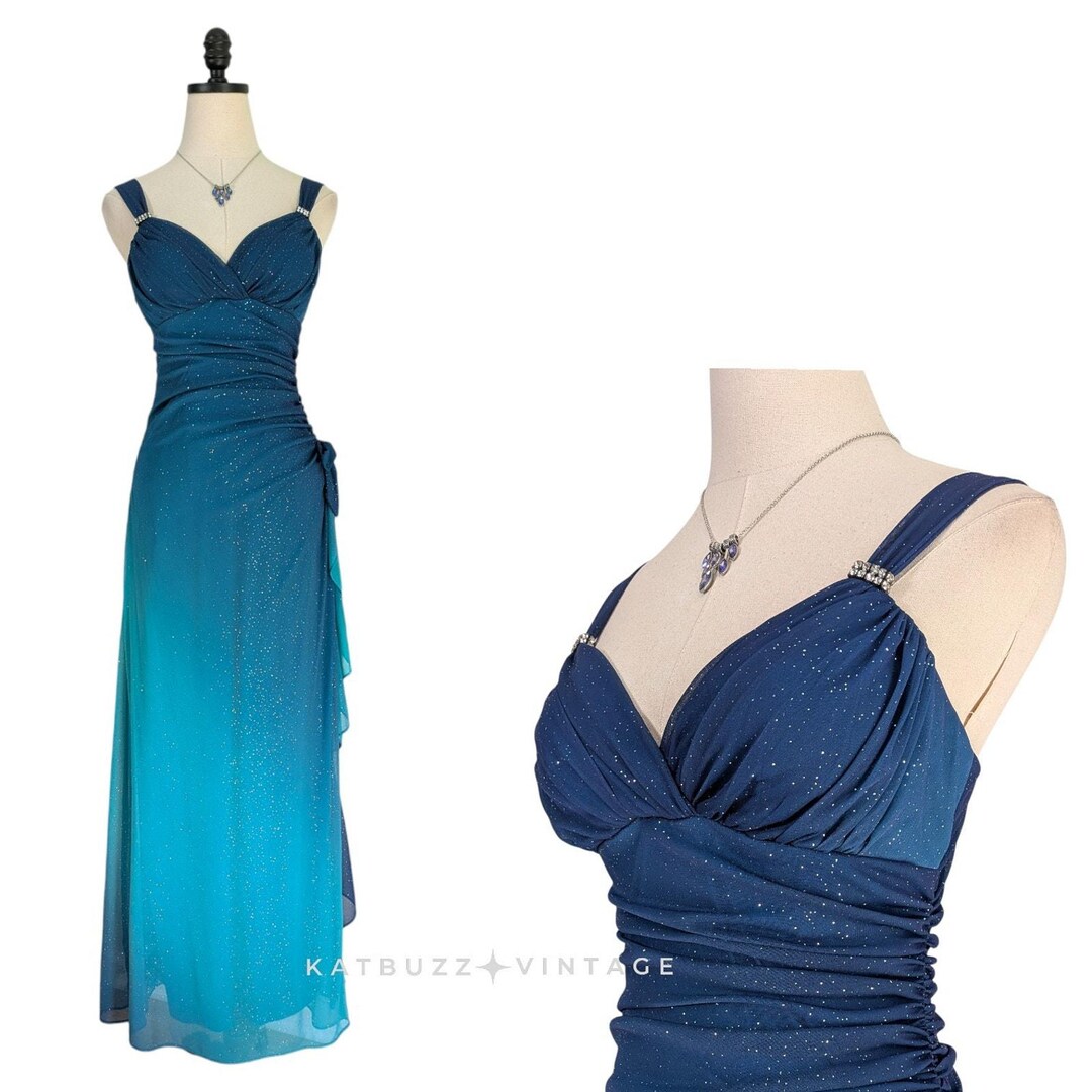 Vintage Nites Prom Dress Maxi Gown 6 Blue Teal Y2K Fairy Ombre Ruffle ...
