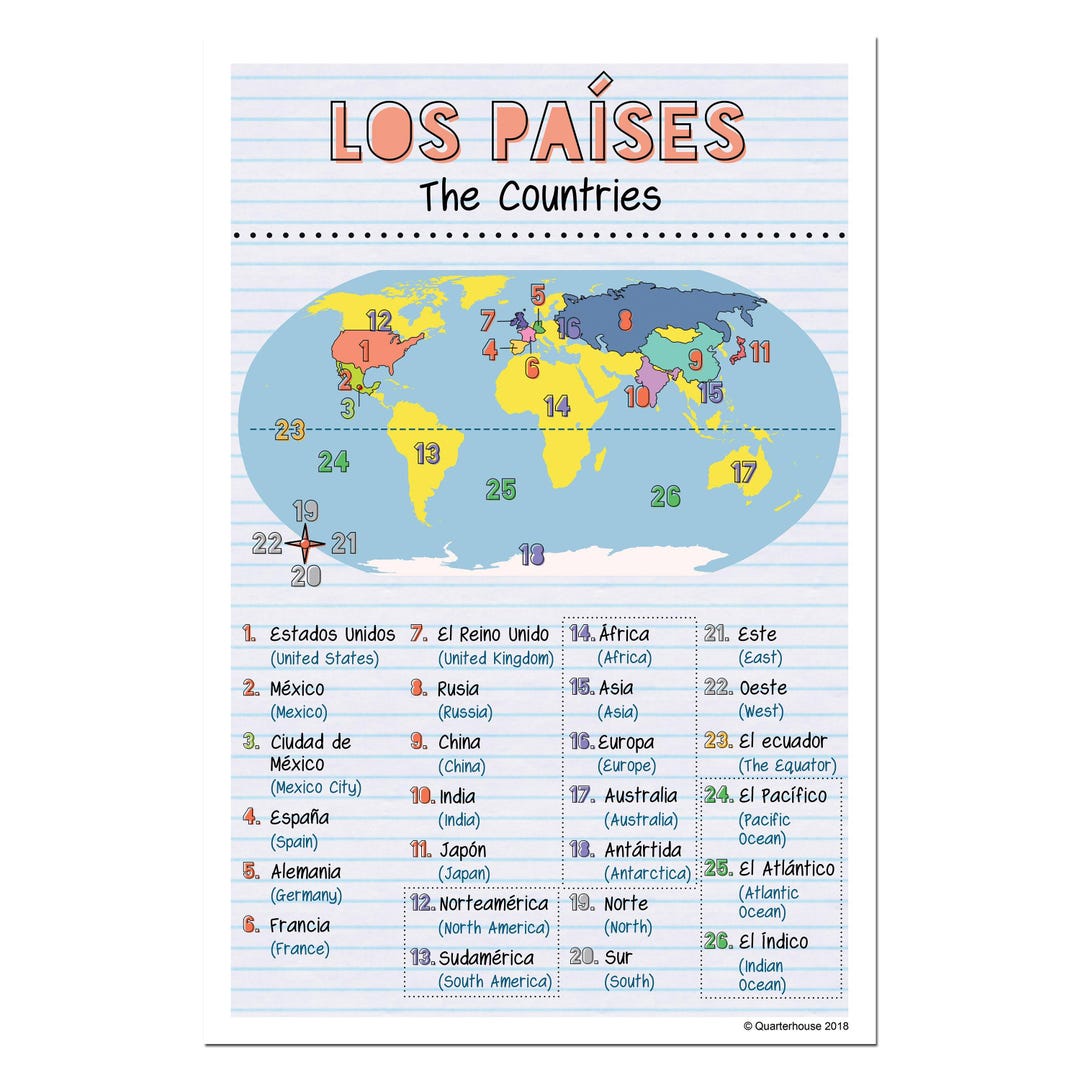 Quarterhouse Spanish Vocabulary - Countries Poster, Spanish and ESL ...