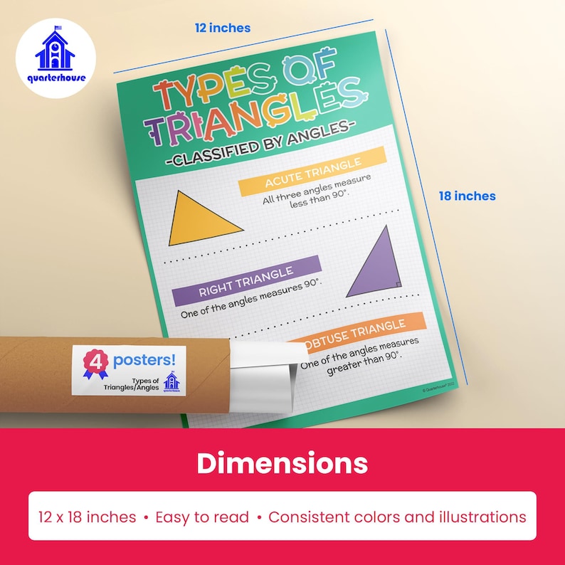 Quarterhouse Types of Triangles/angles Poster Set, Math Classroom ...