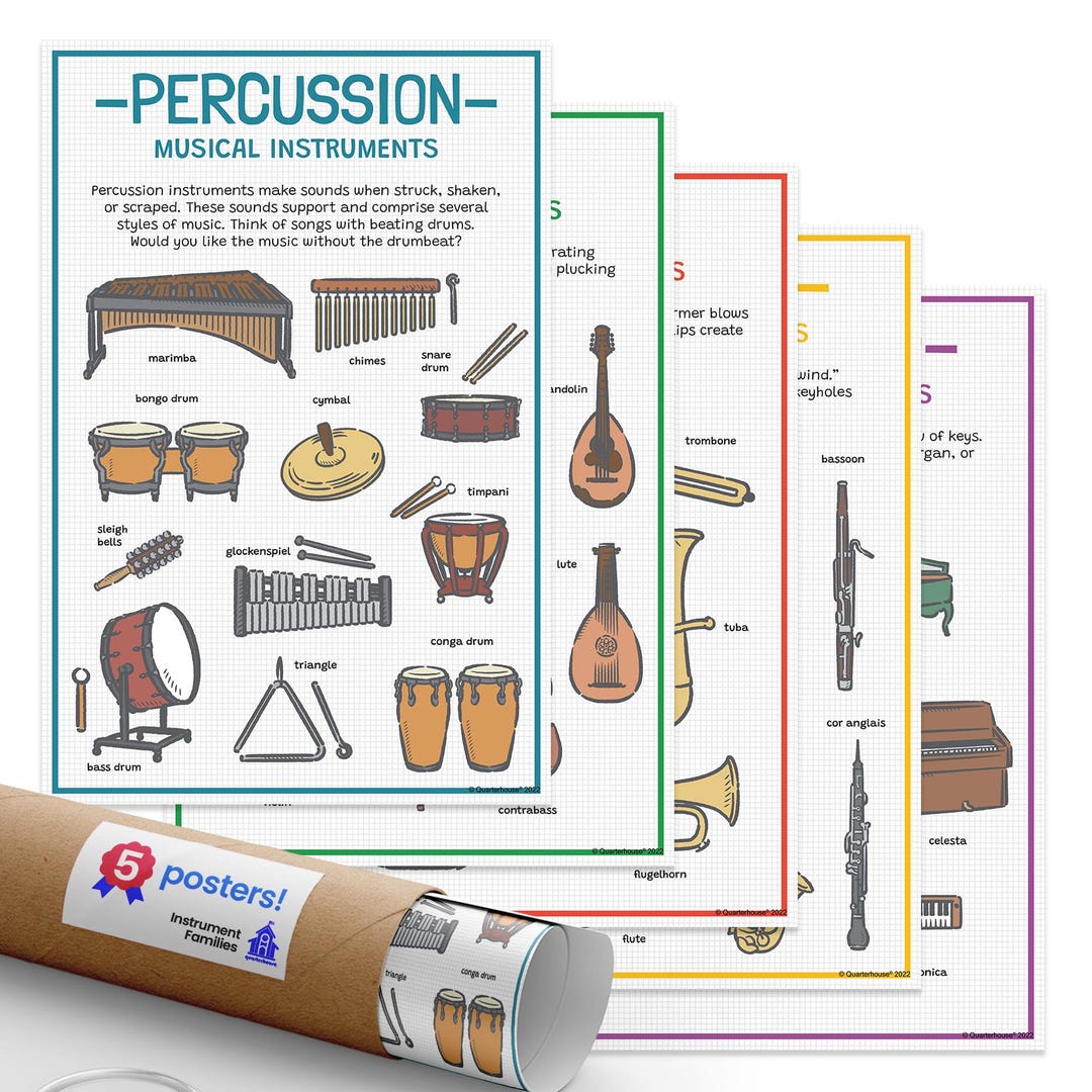 Quarterhouse Instrument Families Poster Set, Music Classroom Learning ...