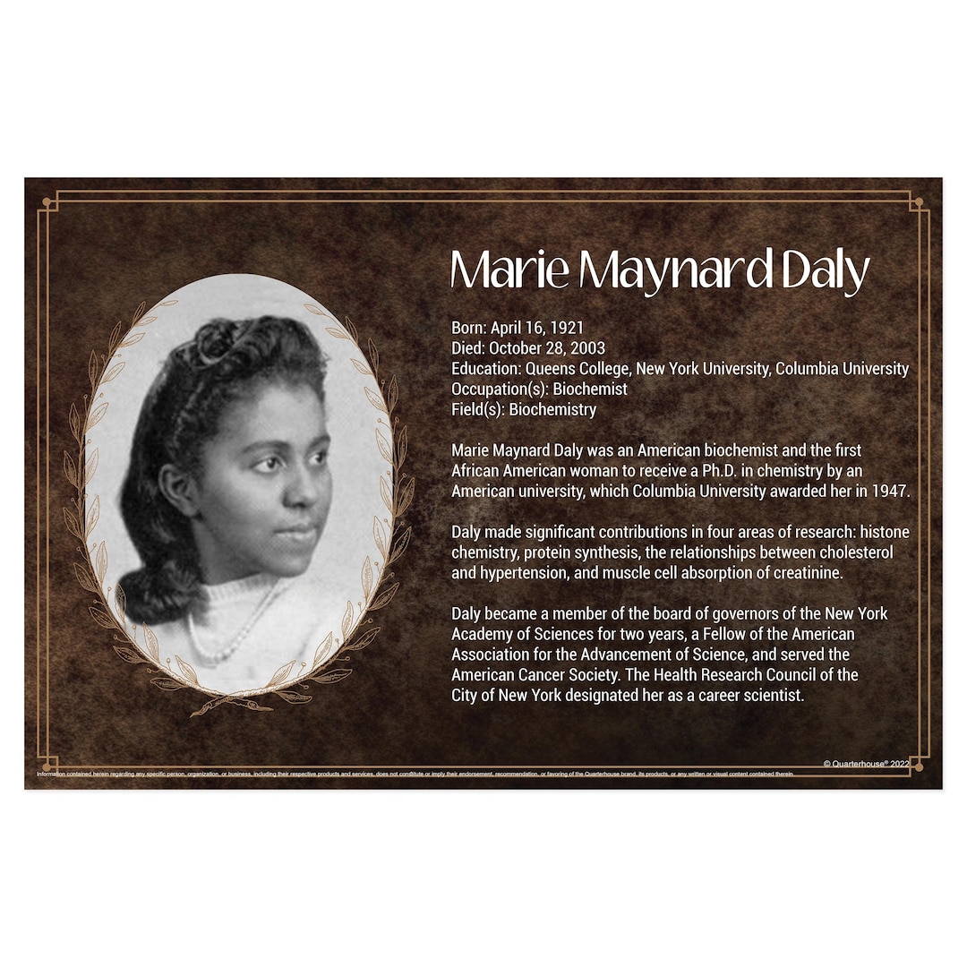 Quarterhouse Black Scientists - Marie Maynard Daly Biographical Poster ...