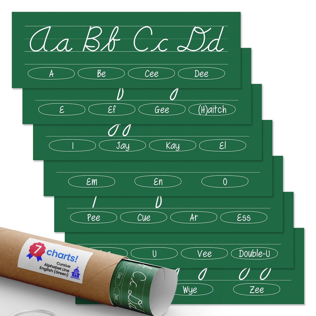 Quarterhouse Cursive Alphabet Line for Classroom Wall - English (green ...