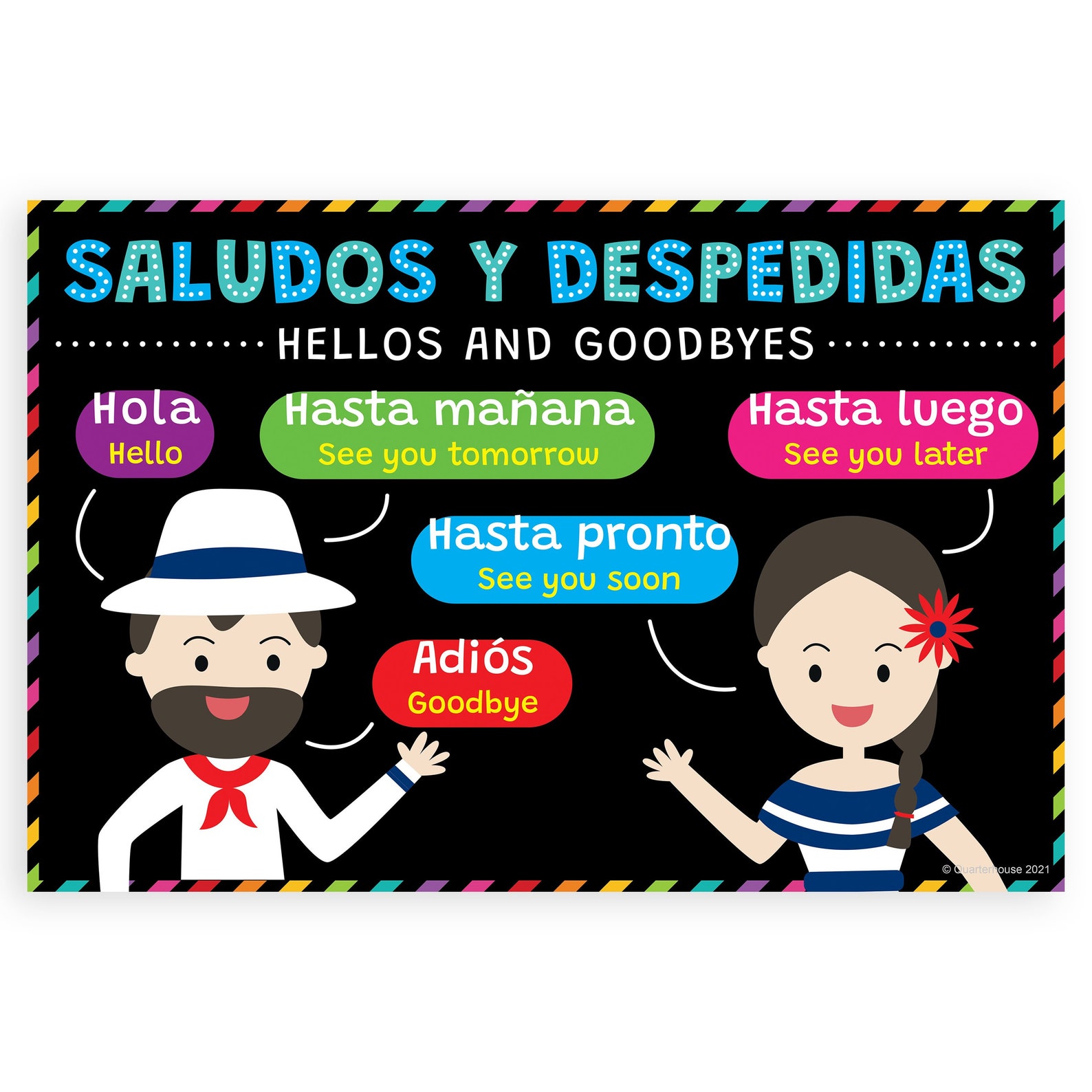 Quarterhouse Spanish Hellos and Goodbyes Poster, Spanish and ESL ...