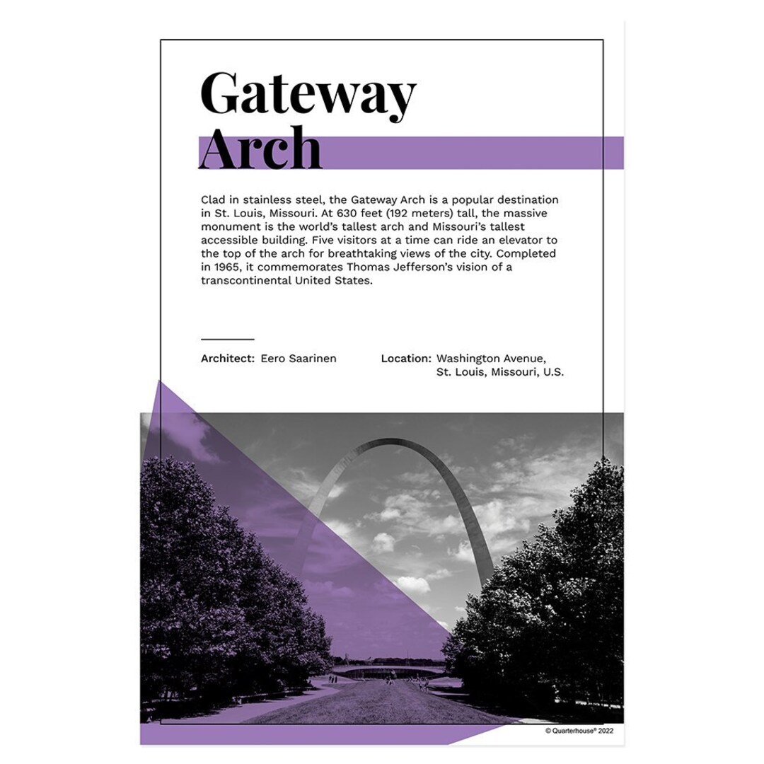 Quarterhouse American Landmarks - Gateway Arch Poster, Social Studies ...