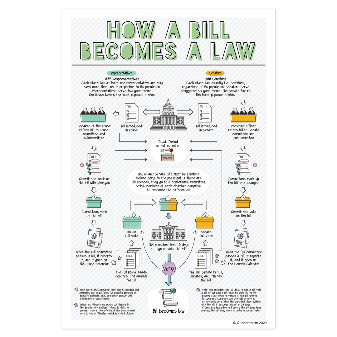 Quarterhouse Illustrated How a Bill Becomes a Law Poster, Social ...