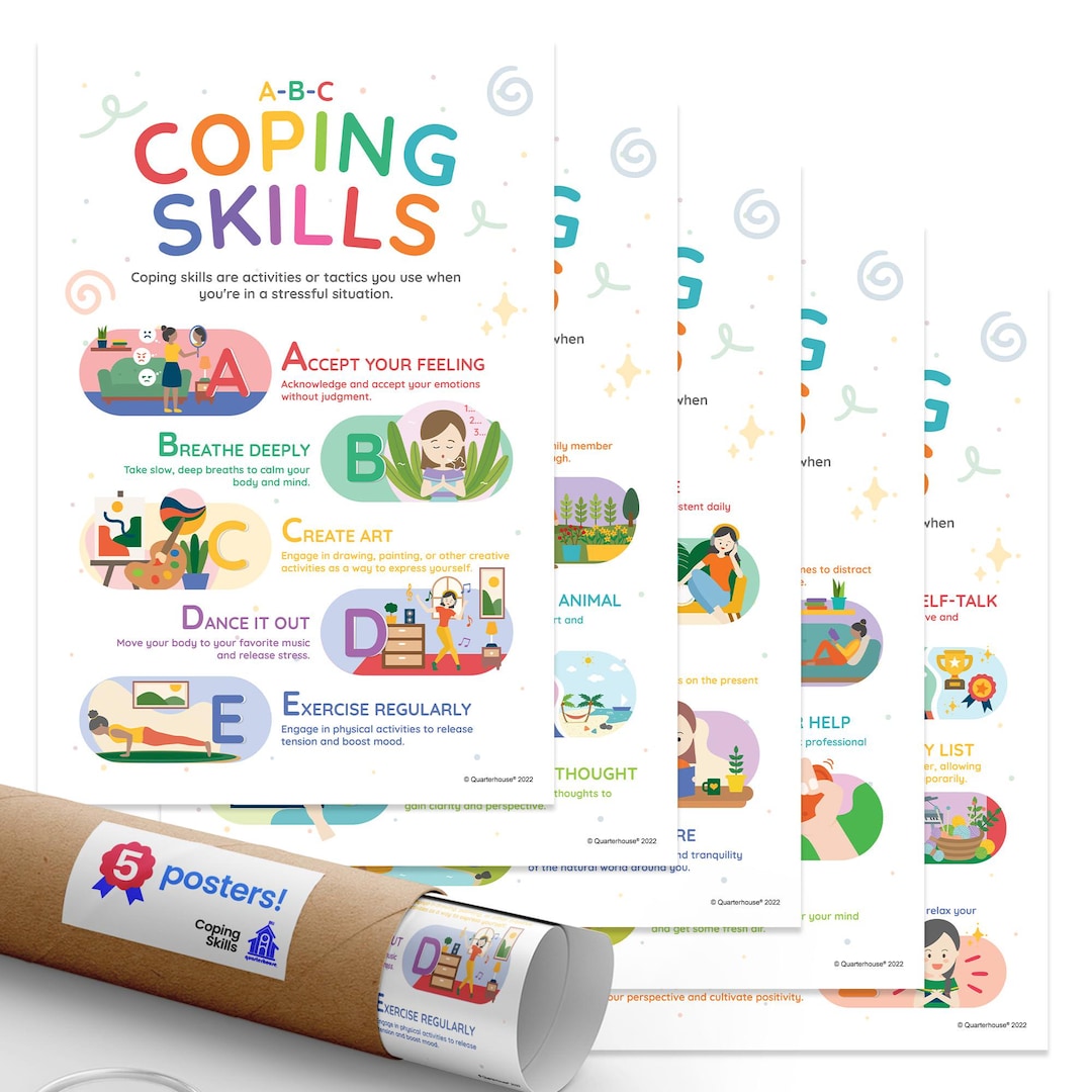Quarterhouse Coping Skills Poster Set, Psychology Classroom Learning ...