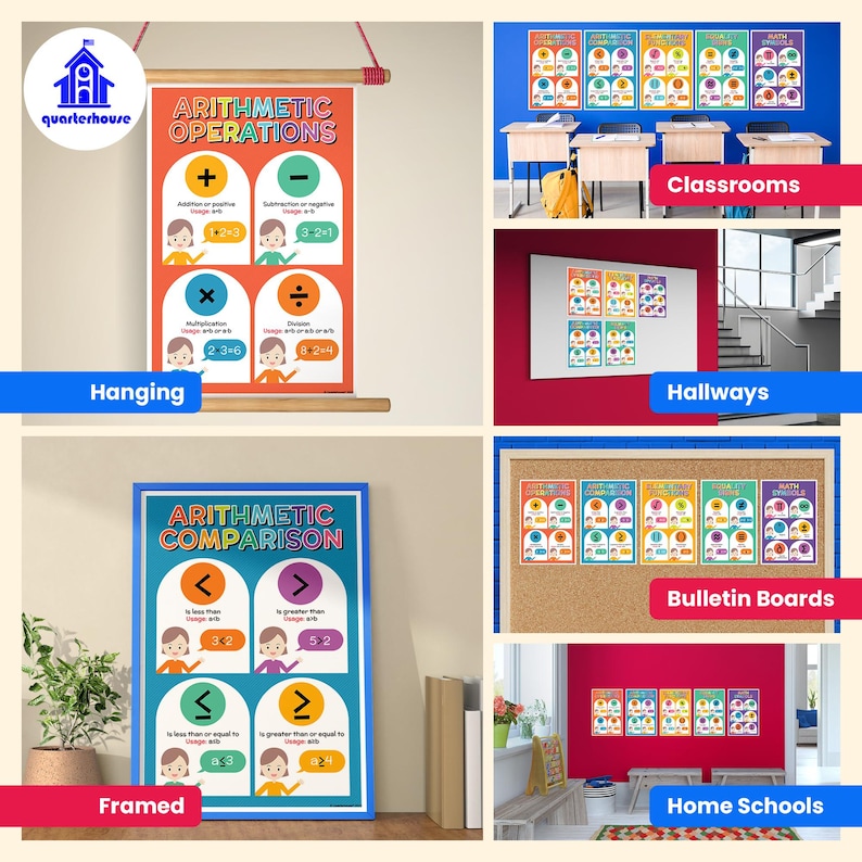 Quarterhouse Math Symbols Poster Set, Math Classroom Learning Materials ...