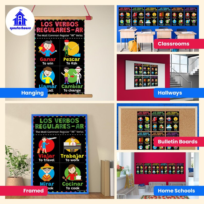 Quarterhouse Spanish Most Common Regular -ar, -er, and -ir Verbs Poster ...