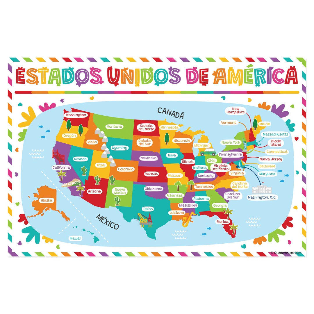 Quarterhouse Beginner Spanish - USA Map Poster, Spanish and ESL ...