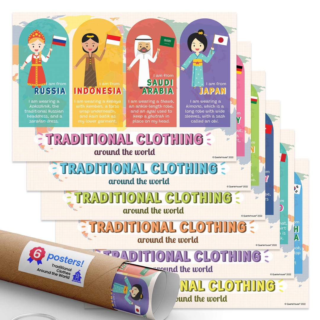 Quarterhouse Traditional Clothes Around the World Poster Set, Social ...