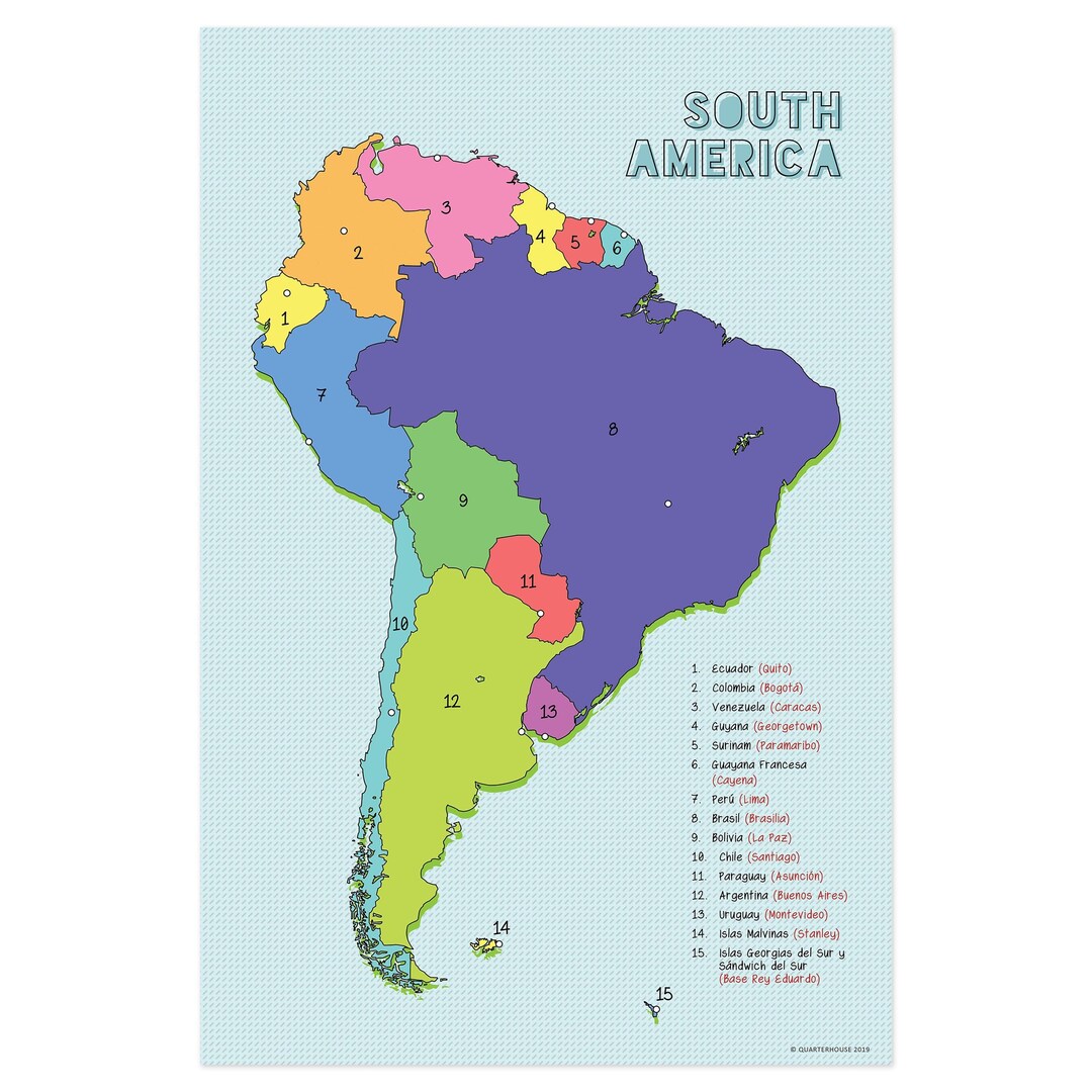 Quarterhouse Spanish Language Country Maps - South American Countries ...