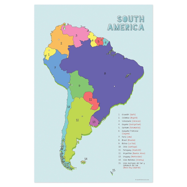 Quarterhouse Spanish Language Country Maps - South American Countries ...