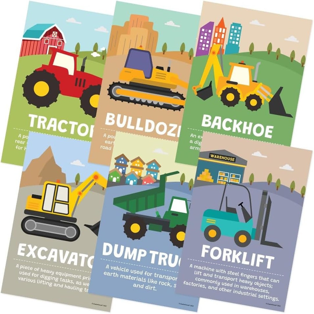Quarterhouse Heavy Machinery Poster Set, Elementary Classroom Learning ...