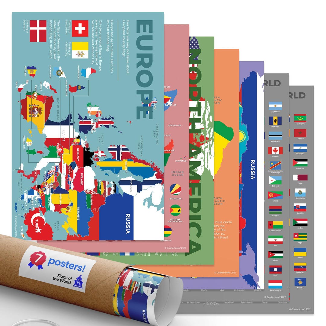 Quarterhouse Flags of the World Poster Set, Social Studies Classroom ...