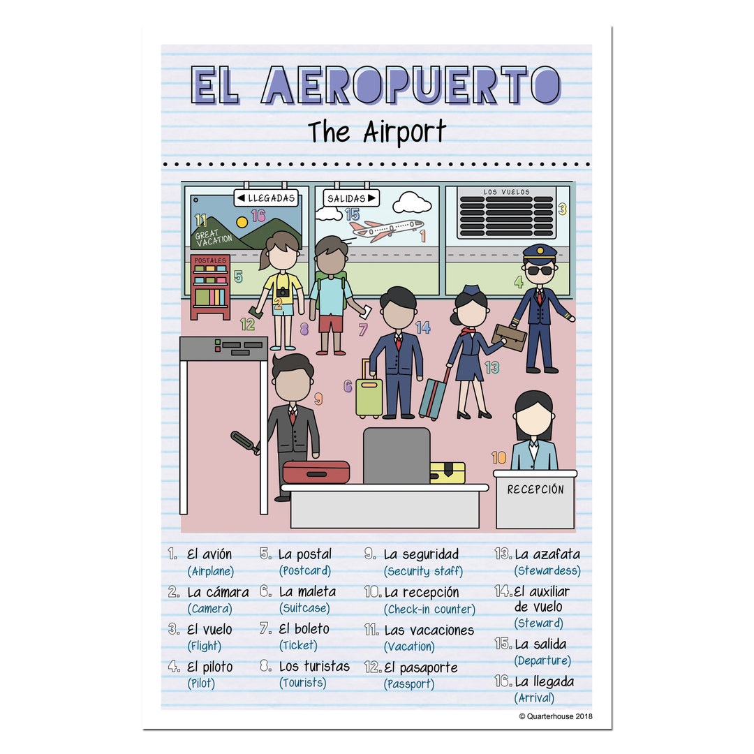 Quarterhouse Spanish Vocabulary - the Airport Poster, Spanish and ESL ...