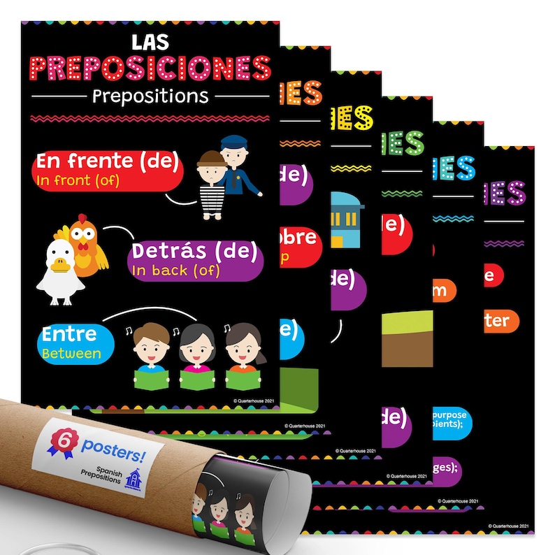 Quarterhouse Spanish Prepositions Poster Set, Spanish - ESL Classroom ...