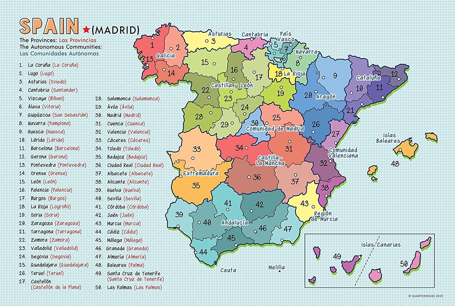 Quarterhouse Spanish Language Country Maps for the Classroom - Spain ...