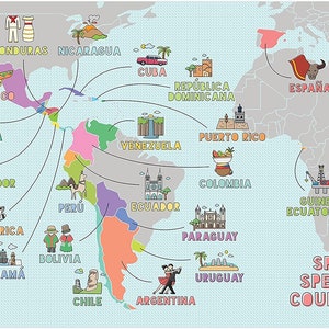 Quarterhouse Spanish-speaking Countries (with Map) Poster Set for the ...