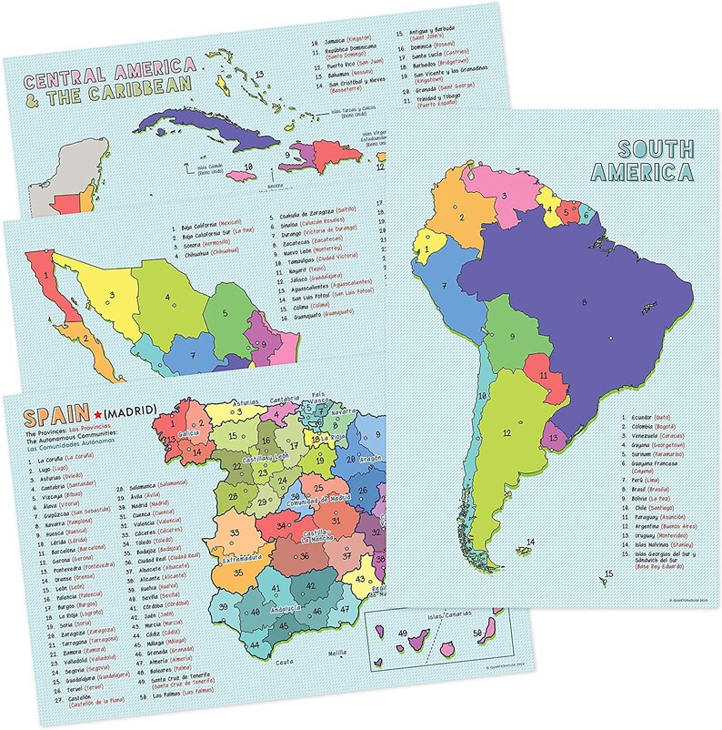 Quarterhouse Spanish Language Country Maps for the Classroom - Spain ...