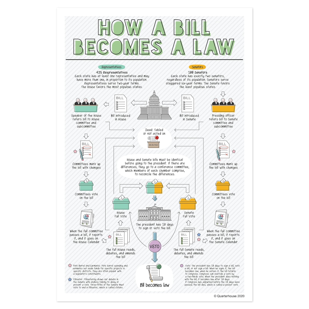 Quarterhouse Illustrated How a Bill Becomes a Law Poster, Social ...