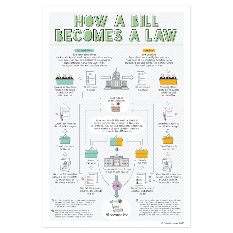 Quarterhouse Illustrated How a Bill Becomes a Law Poster, Social ...