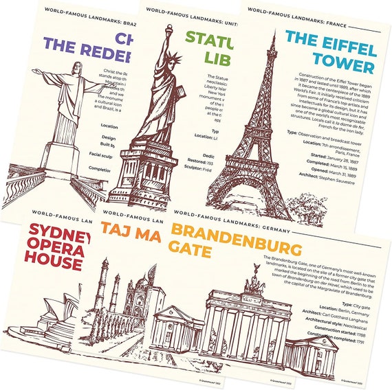 Quarterhouse Famous Landmarks of the World Poster Set Social - Etsy