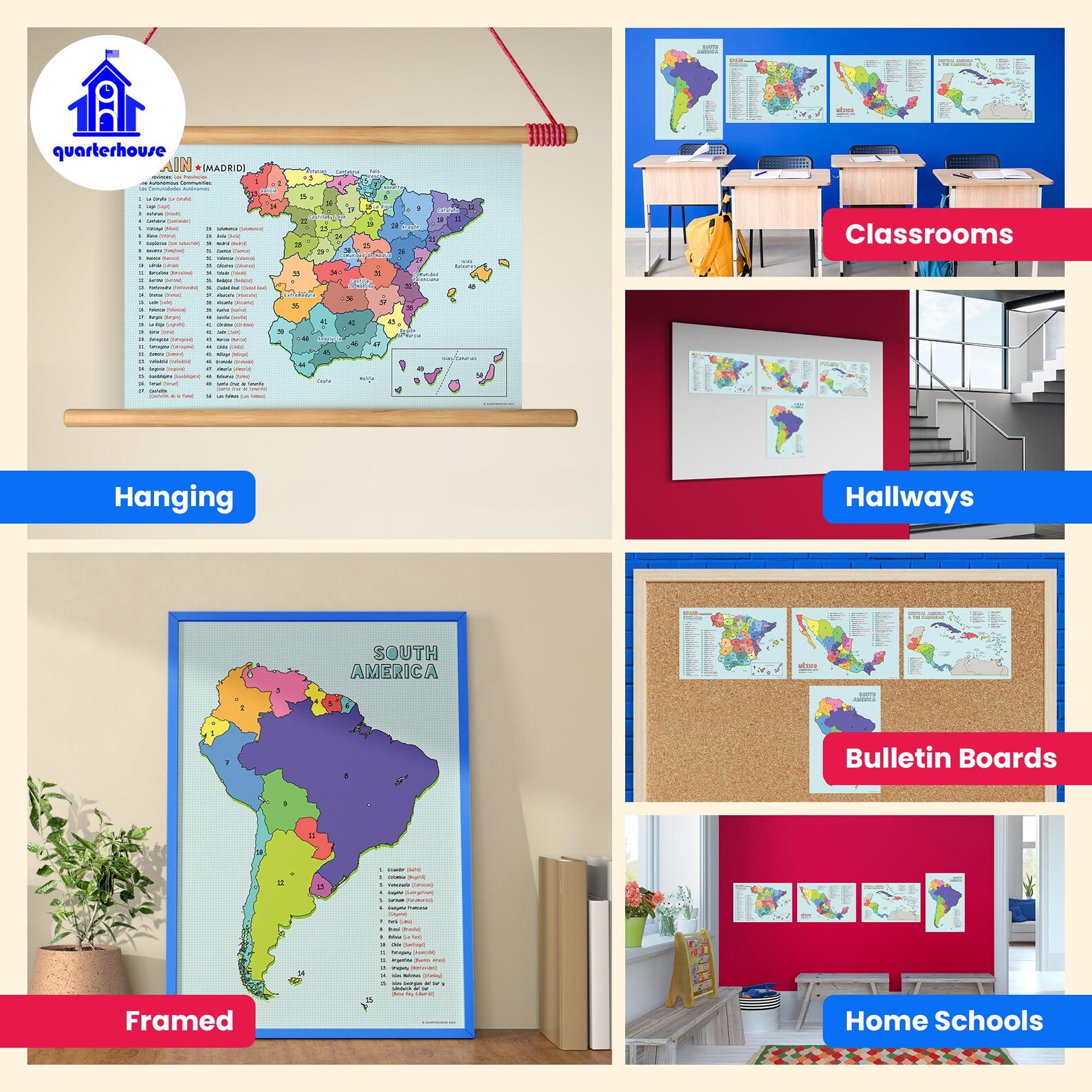 Quarterhouse Spanish Language Country Maps for the Classroom - Spain ...