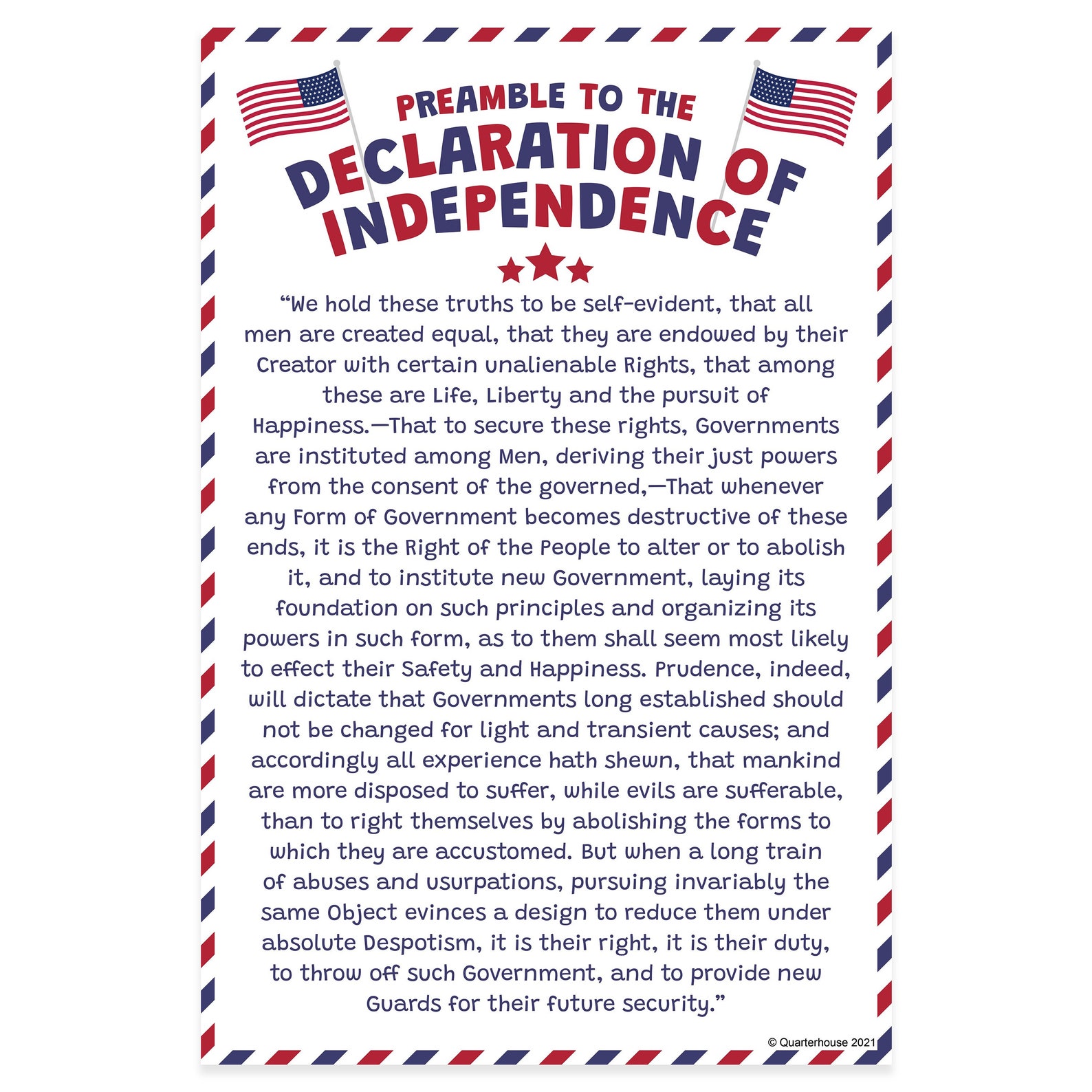 Quarterhouse Preamble to the Declaration of Independence Poster, Social ...