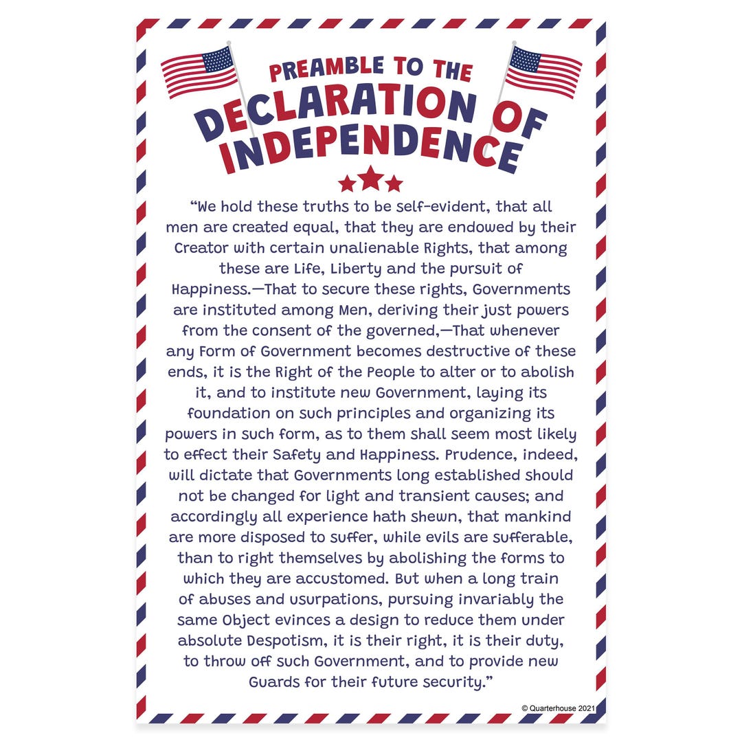 Quarterhouse Preamble to the Declaration of Independence Poster, Social ...