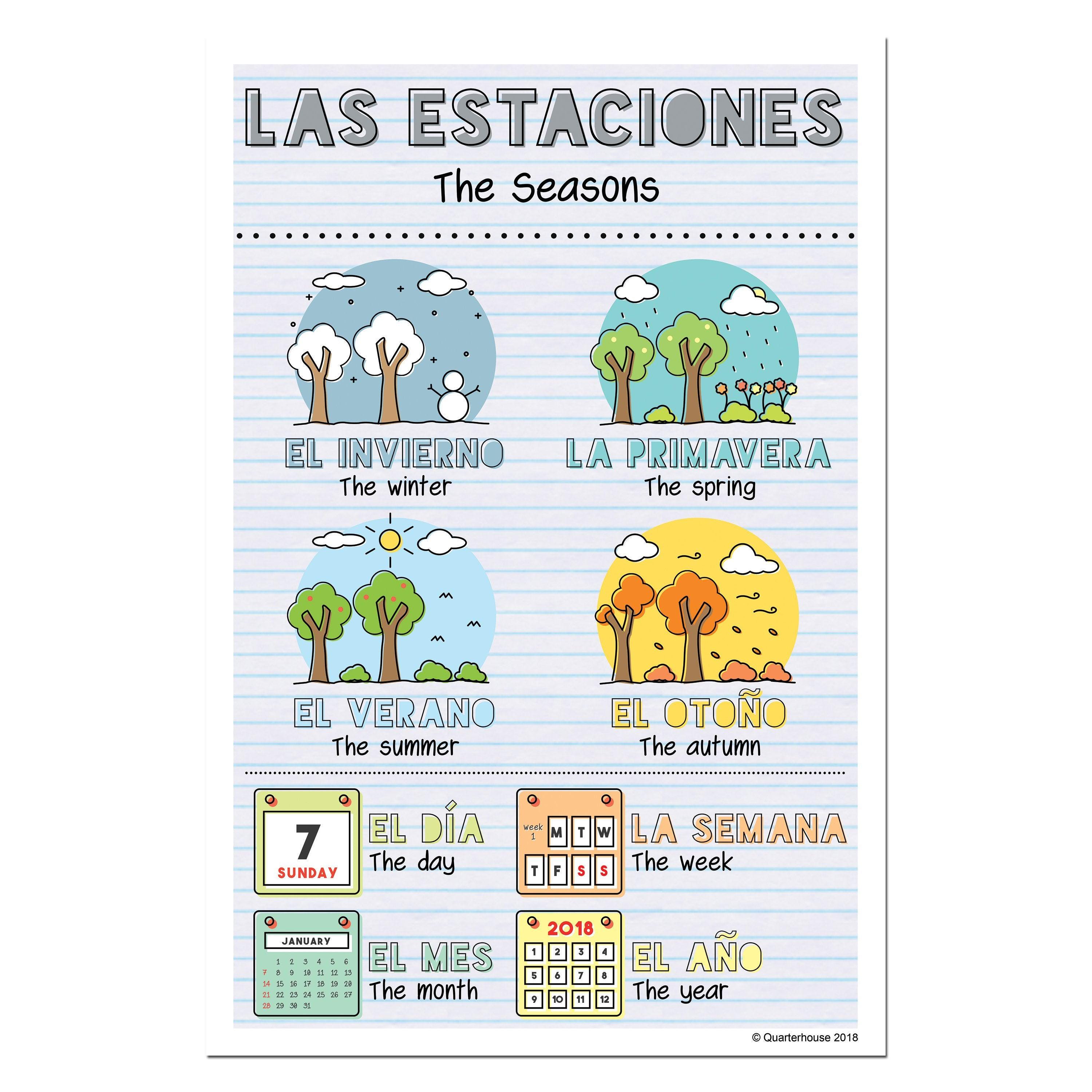 Quarterhouse Spanish Vocabulary - Seasons Poster, Spanish and ESL ...