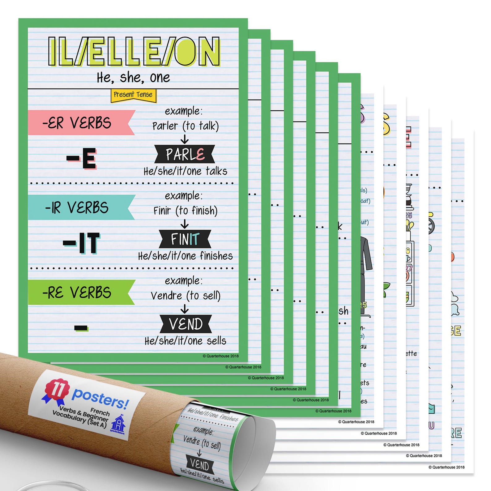 Quarterhouse French Verbs & Beginner Vocabulary (set A) Poster Set ...