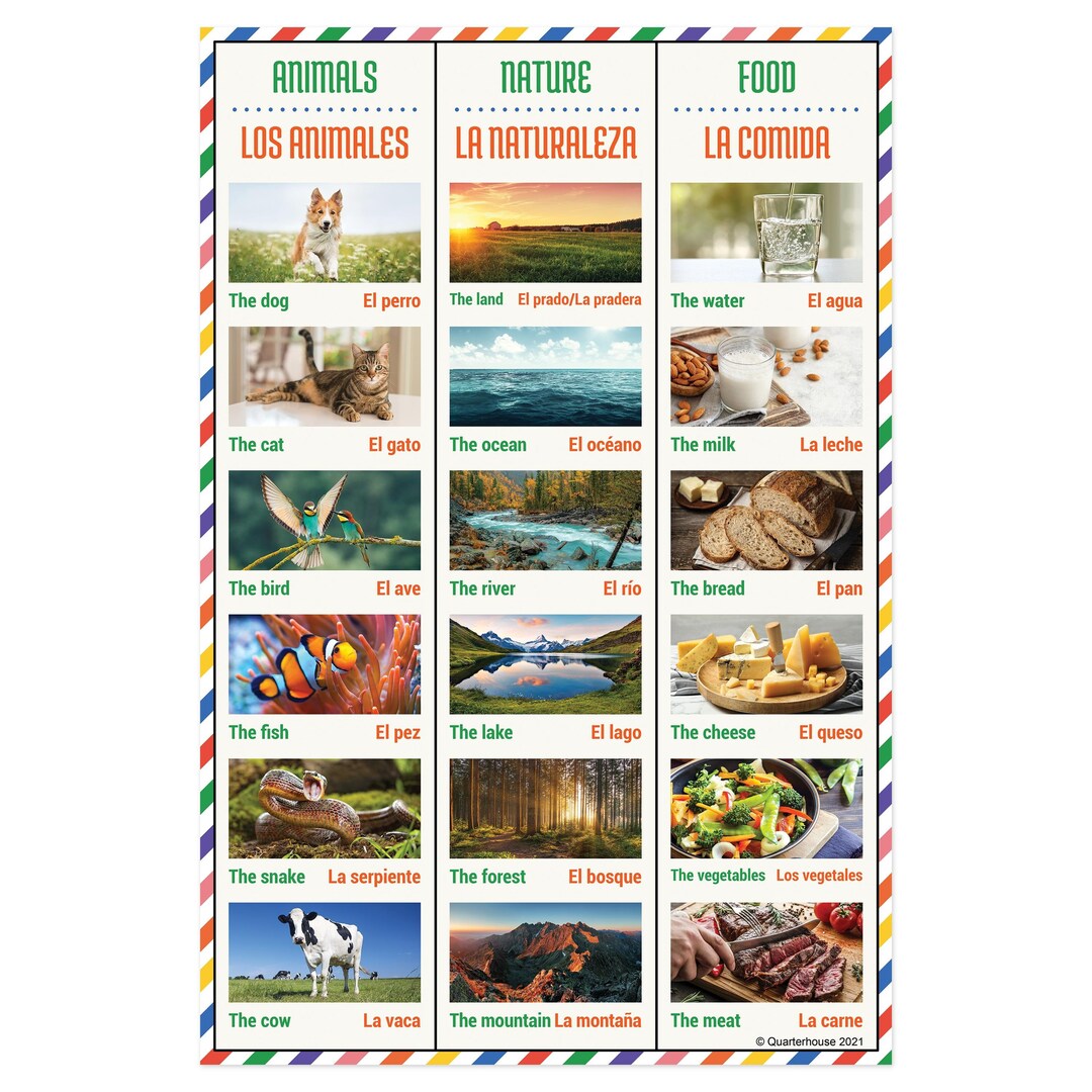 Quarterhouse Spanish Vocabulary Animals, Nature, and Food Poster ...
