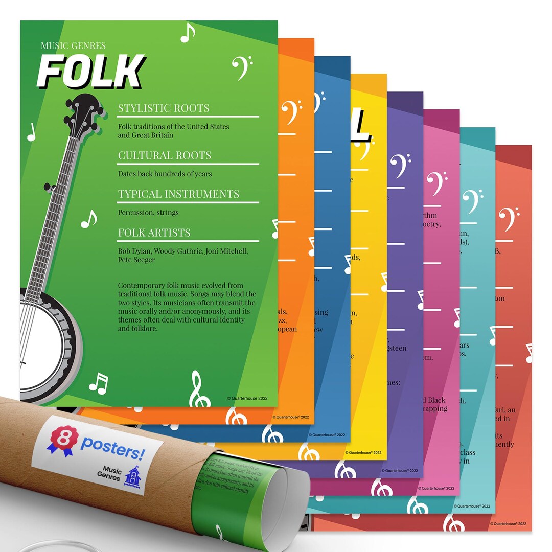 Quarterhouse Music Genres Poster Set, Music Classroom Learning ...