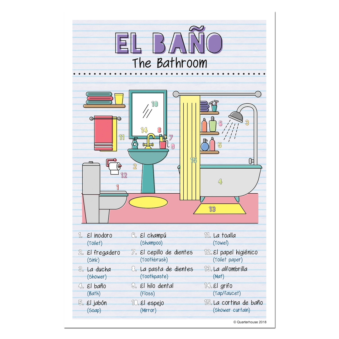 Quarterhouse Spanish Vocabulary - the Bathroom Poster, Spanish and ESL ...