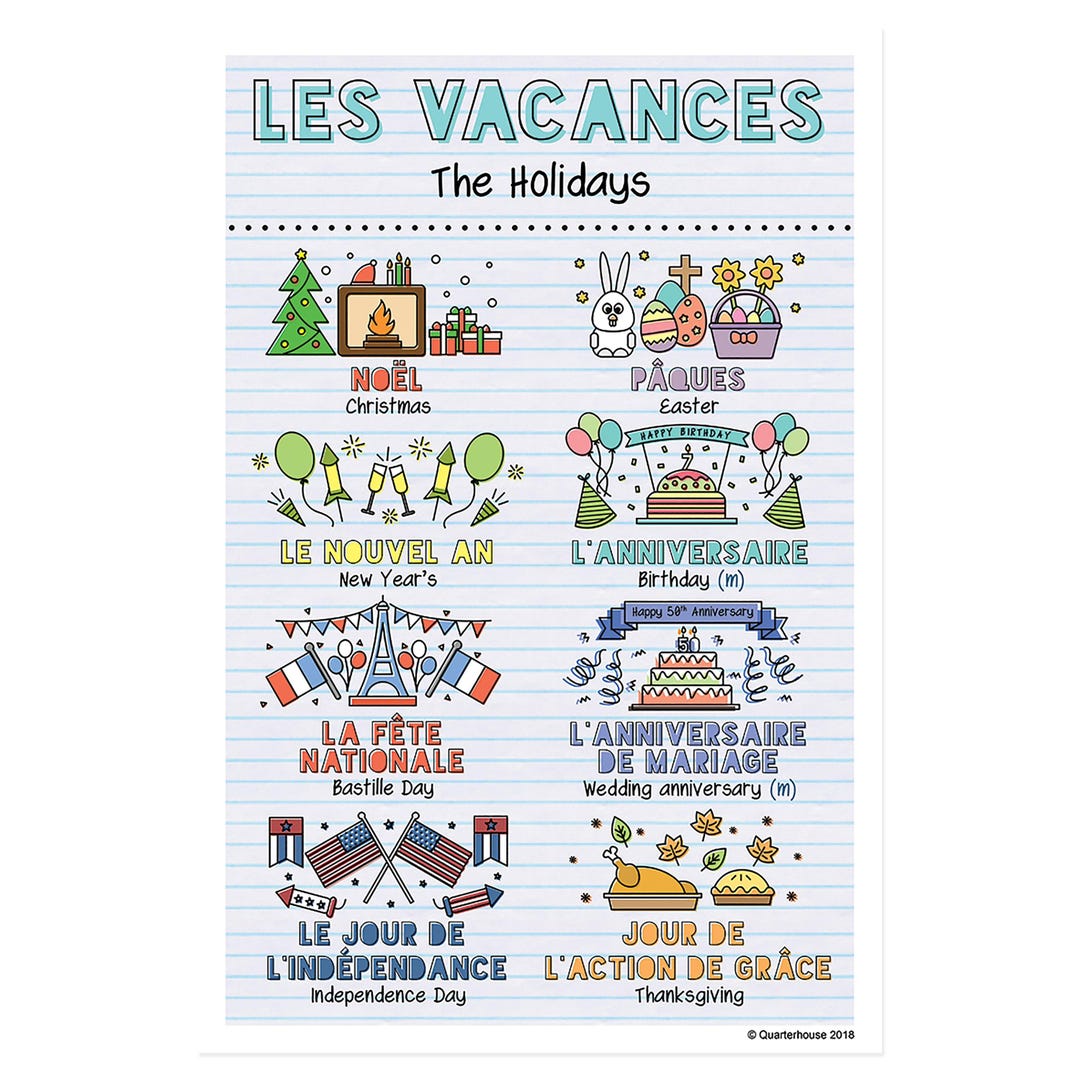 Quarterhouse French Vocabulary - Holidays Poster, French and ESL ...