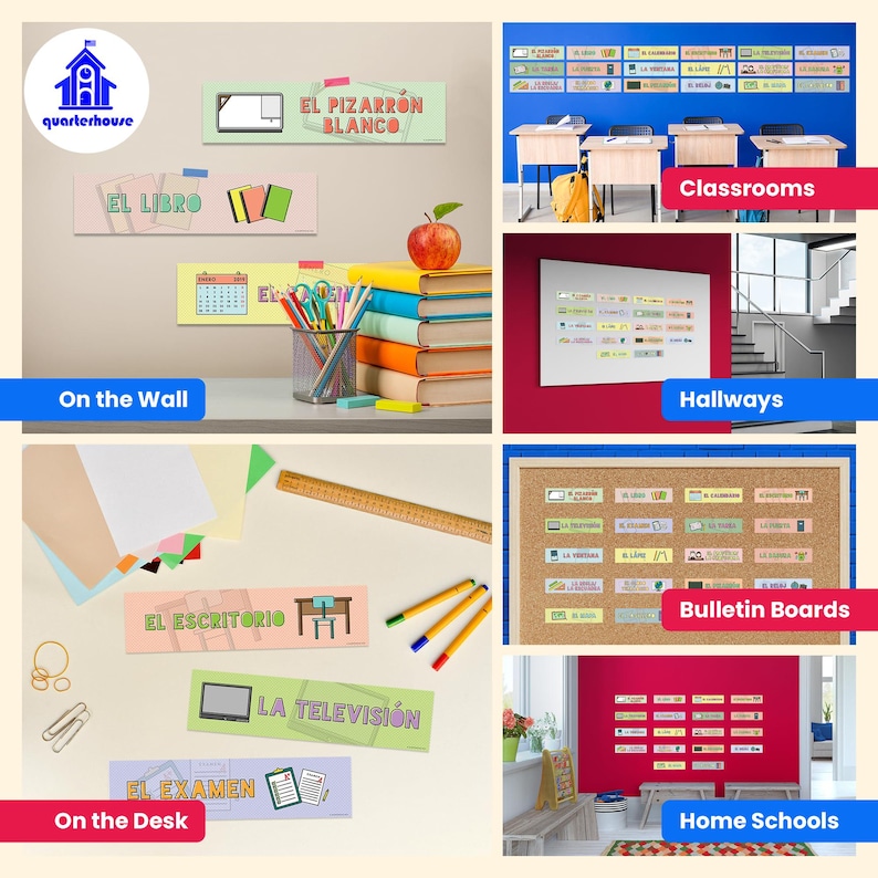 Quarterhouse Spanish Language Labels for Common Classroom Items (non ...