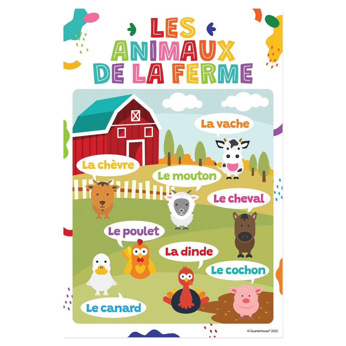 Quarterhouse Beginner French Farm Animals Poster, French and ESL ...