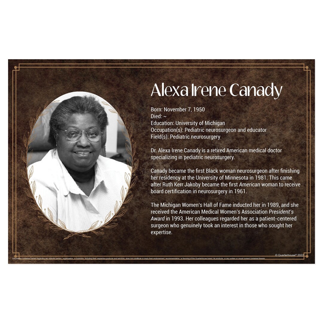 Quarterhouse Black Scientists Alexa Irene Canady Biographical Poster ...