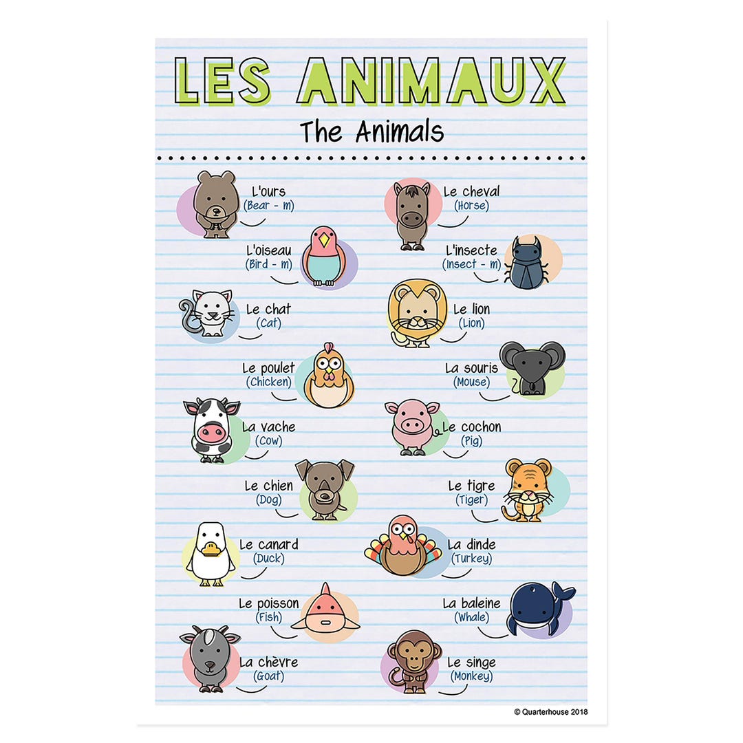 Quarterhouse French Vocabulary - Animals Poster, French and ESL ...