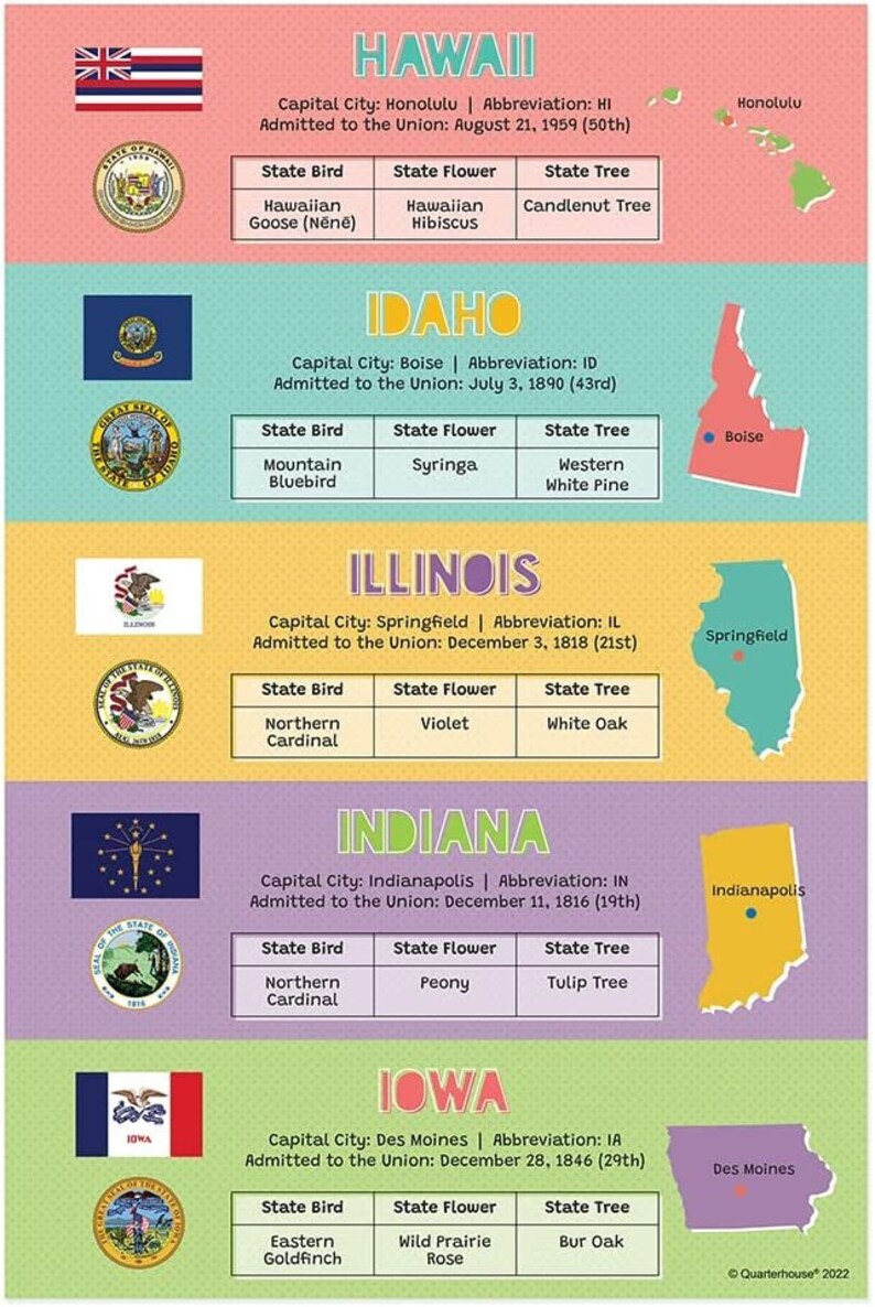 Quarterhouse 50 States of America Poster Set, Social Studies Classroom ...