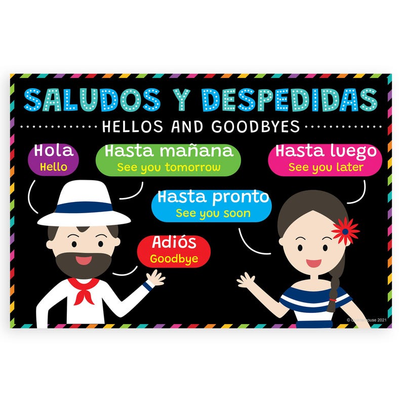 Quarterhouse Spanish Hellos and Goodbyes Poster, Spanish and ESL ...