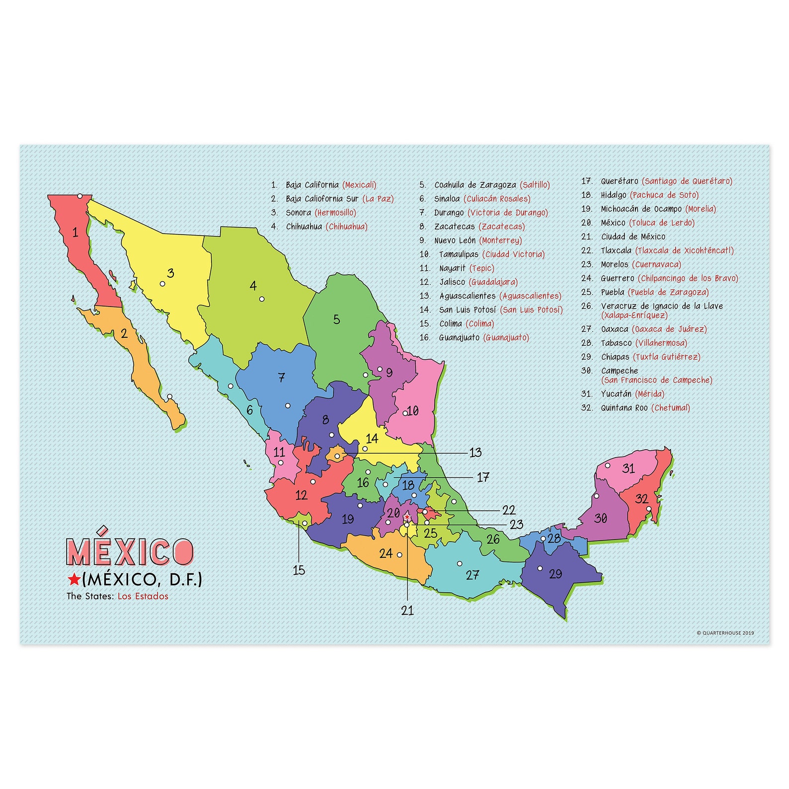 Quarterhouse Spanish Language Country Maps - Mexican States and State ...