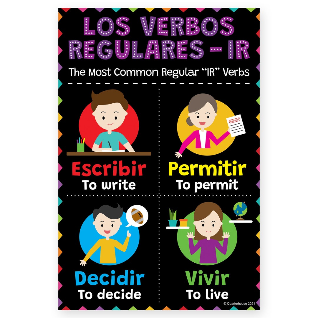 Quarterhouse Most Common Spanish Regular IR Verbs Poster, Spanish and ...