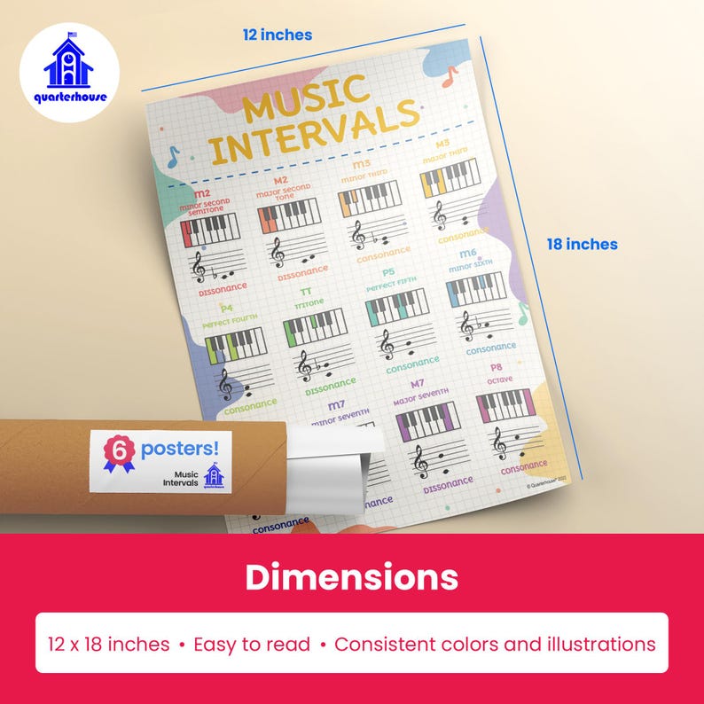 Quarterhouse Music Intervals Poster Set, Music Classroom Learning ...