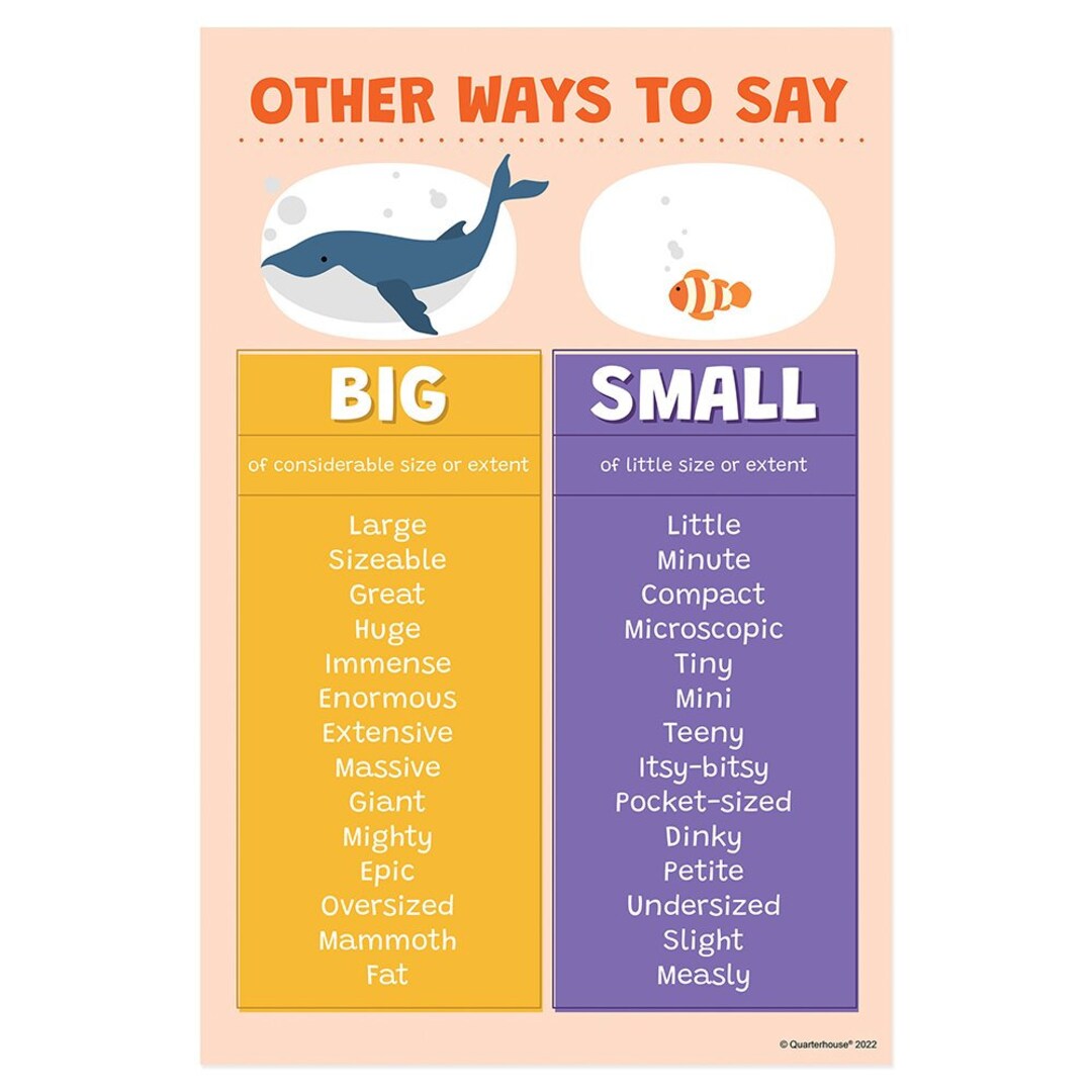 Quarterhouse Big Vs. Small Synonyms Poster, English-language Arts ...