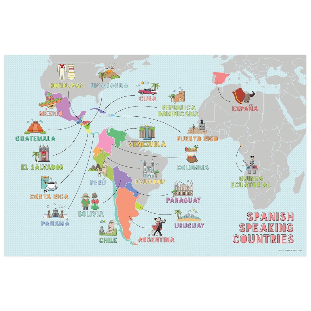 Quarterhouse Spanish-speaking Countries - Map Poster, Spanish and ESL ...