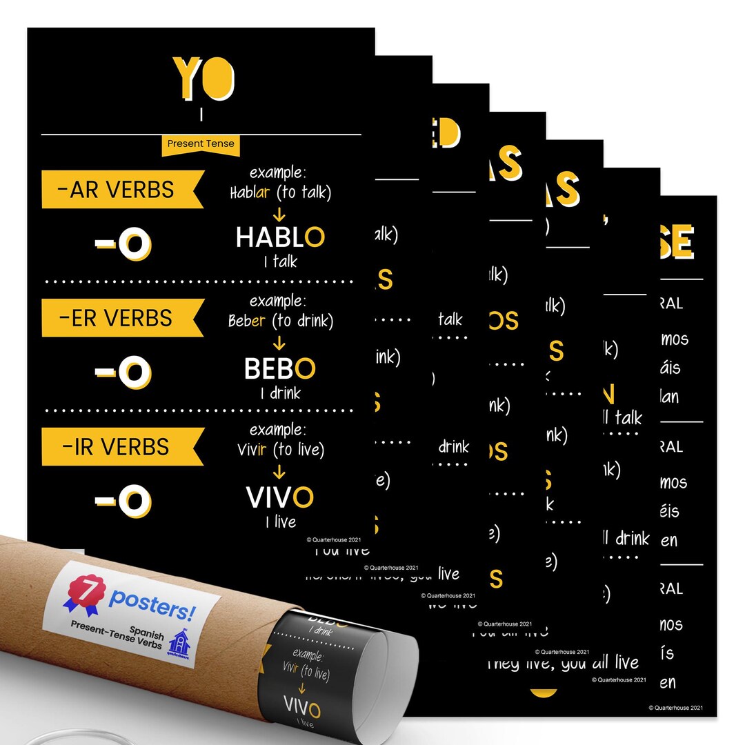 Quarterhouse Spanish Present-tense Verbs Poster Set, Spanish - ESL ...