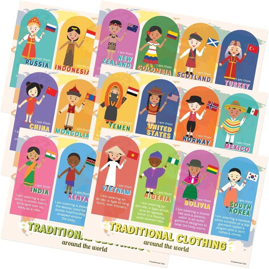 Quarterhouse Traditional Clothes Around the World Poster Set, Social ...