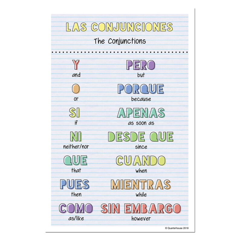 Quarterhouse Spanish Vocabulary - Conjunctions Poster, Spanish and ESL ...