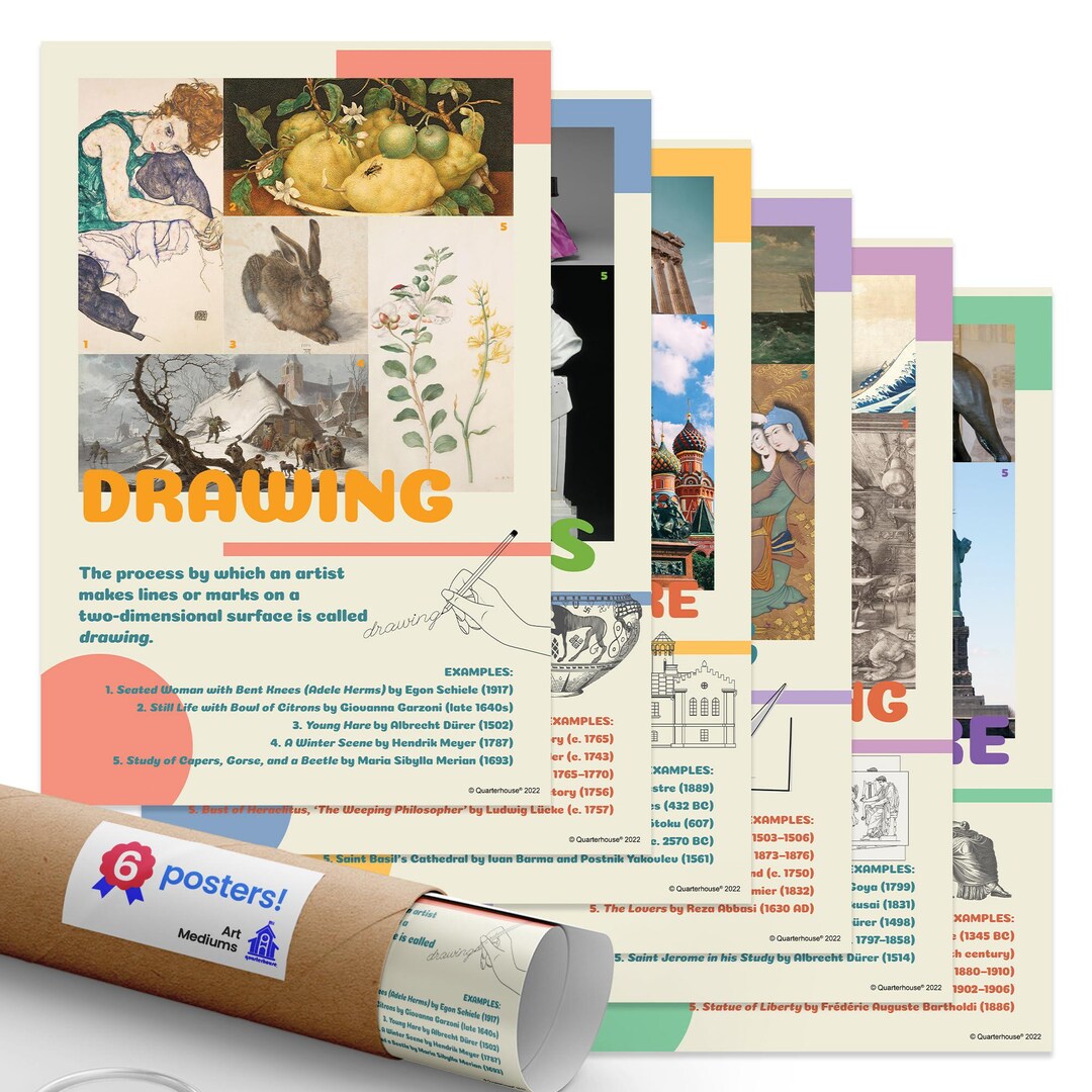 Quarterhouse Art Mediums Poster Set, Art Classroom Learning Materials ...